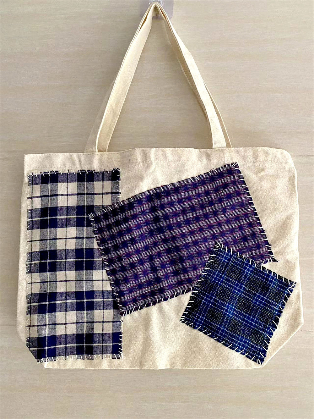 Handcrafted Durable Canvas Tote Bag with Unique Fabric Patchwork – konlun